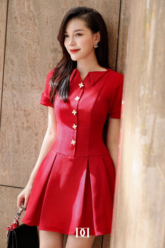 Jiny Dress - Đầm Mini Cổ Thuyền Đính Nút Nổi – DARLING DIVA VN
